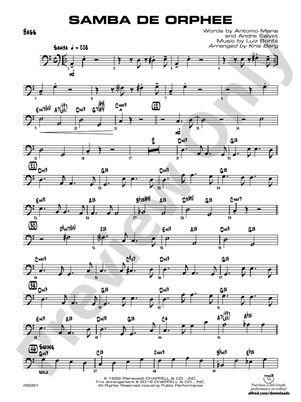 Samba de Orphee: String Bass: String Bass Part - Digital Sheet Music ...