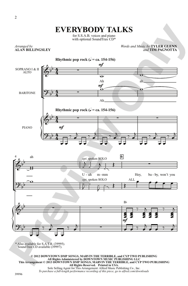 Everybody Talks: SSAB Choral Octavo: Neon Trees - Digital Sheet Music ...