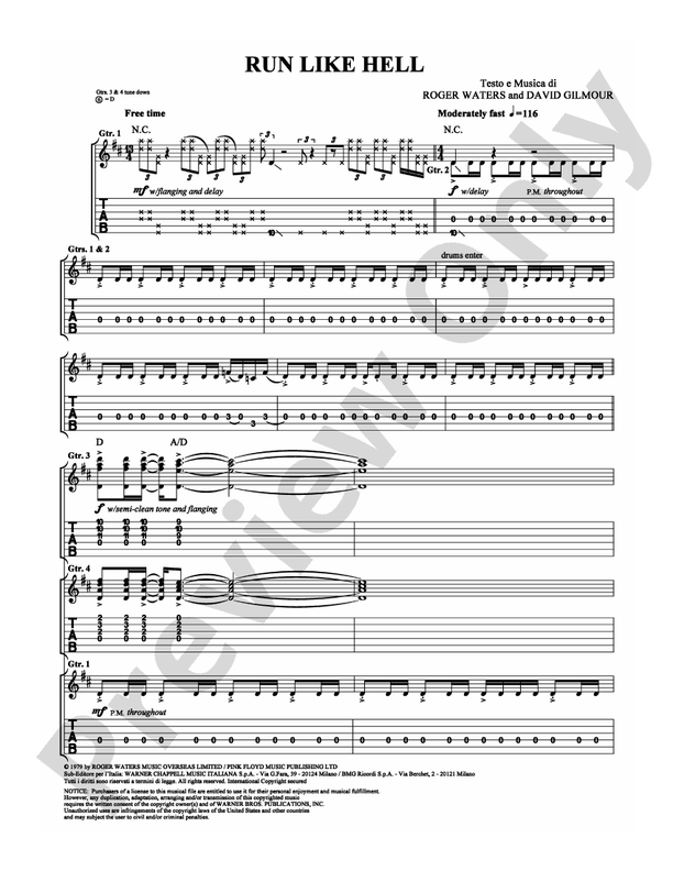 Run Like Hell: Guitar TAB: Pink Floyd - Digital Sheet Music Download