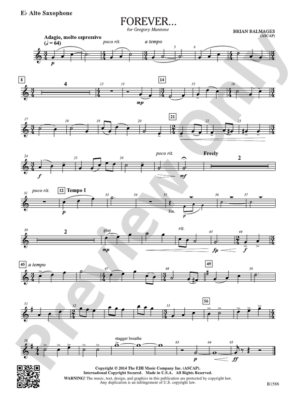 Forever...: E-flat Alto Saxophone: E-flat Alto Saxophone Part: Brian Balmages - Digital Sheet ...