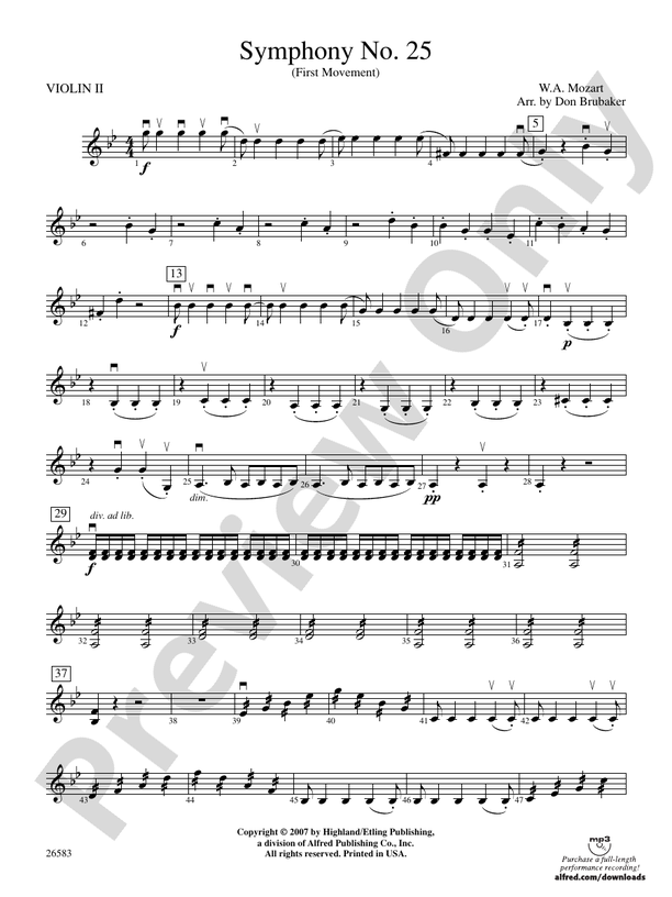Symphony No. 25, First Movement: 2nd Violin: 2nd Violin Part - Digital ...