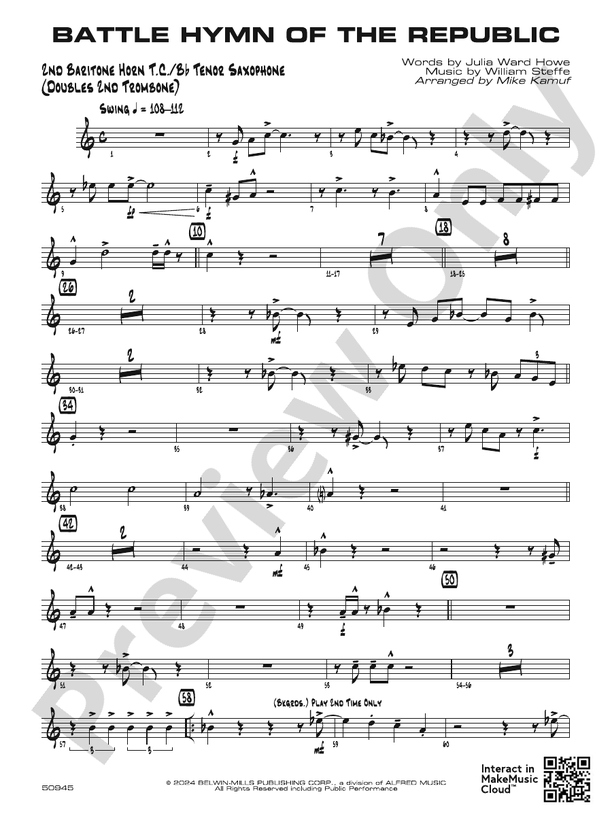 Battle Hymn of the Republic: 2nd Baritone T.C.: 2nd Baritone T.C. Part - Digital Sheet Music ...