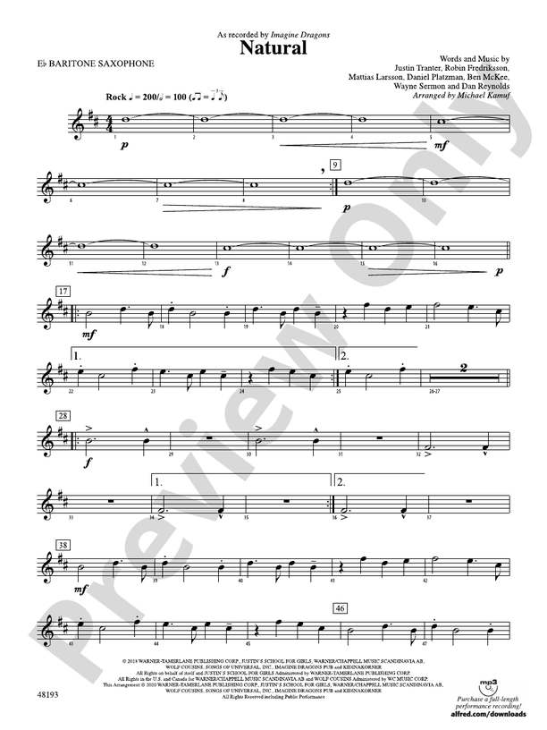 Natural: E-flat Baritone Saxophone: E-flat Baritone Saxophone Part ...