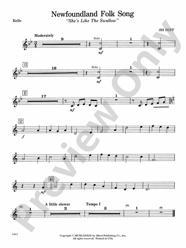 Newfoundland Folk Song: Bells: Bells Part - Digital Sheet Music Download