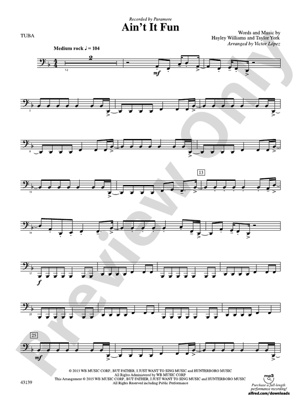 Ain't It Fun: Tuba: Tuba Part - Digital Sheet Music Download
