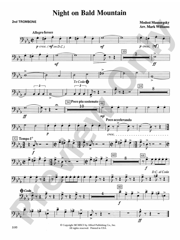 Night on Bald Mountain: 2nd Trombone: 2nd Trombone Part - Digital Sheet ...