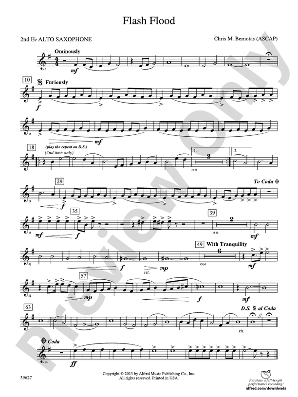 Flash Flood: 2nd E-flat Alto Saxophone: 2nd E-flat Alto Saxophone Part - Digital Sheet Music ...