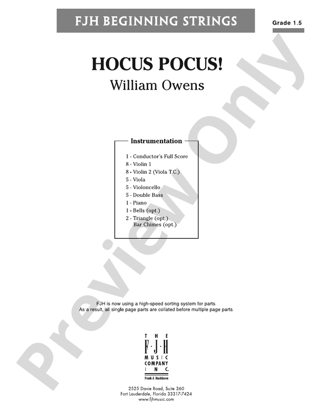 Hocus Pocus!: String Orchestra Conductor Score & Parts: William Owens ...