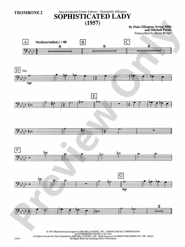 Sophisticated Lady: 2nd Trombone: 2nd Trombone Part - Digital Sheet Music Download