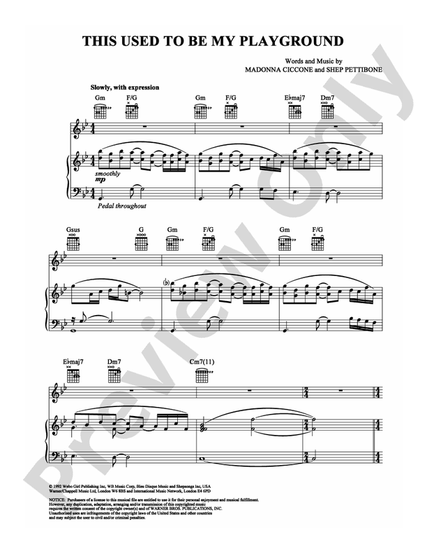 This Used to Be My Playground: Piano/Vocal/Chords: Madonna - Digital Sheet Music Download