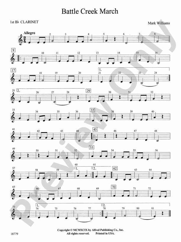 Battle Creek March: 1st B-flat Clarinet: 1st B-flat Clarinet Part - Digital Sheet Music Download