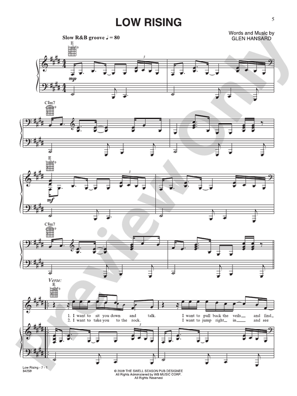 Low Rising: Piano/Vocal/Chords: Swell Season - Digital Sheet Music Download