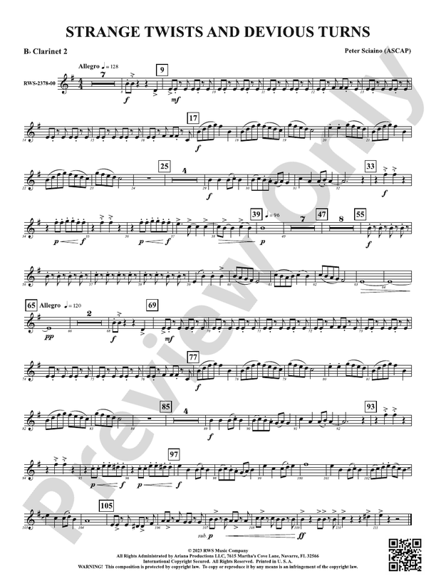 Strange Twists and Devious Turns: 2nd B-flat Clarinet: 2nd B-flat ...
