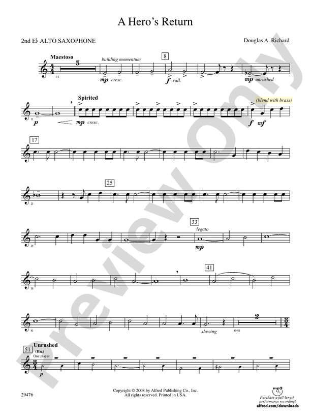 A Hero's Return: 2nd E-flat Alto Saxophone: 2nd E-flat Alto Saxophone ...