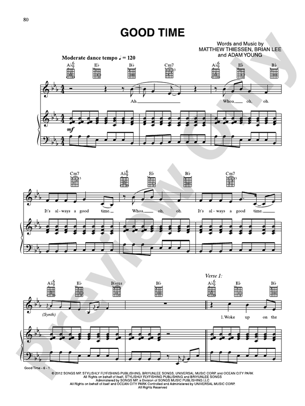 Good Time: Piano/Vocal/Guitar: Owl City - Digital Sheet Music Download