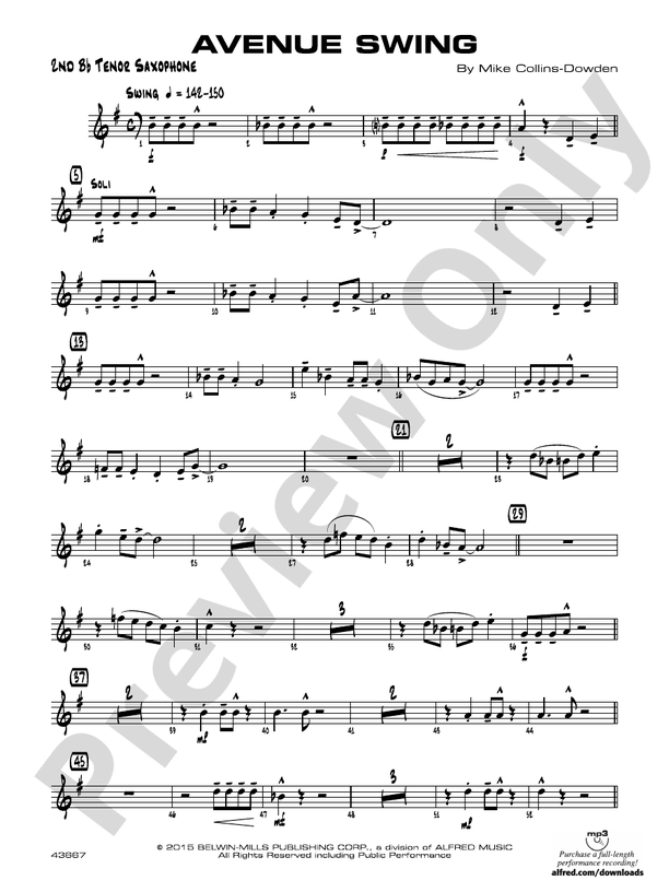 Avenue Swing: 2nd B-flat Tenor Saxophone: 2nd B-flat Tenor Saxophone Part - Digital Sheet Music ...