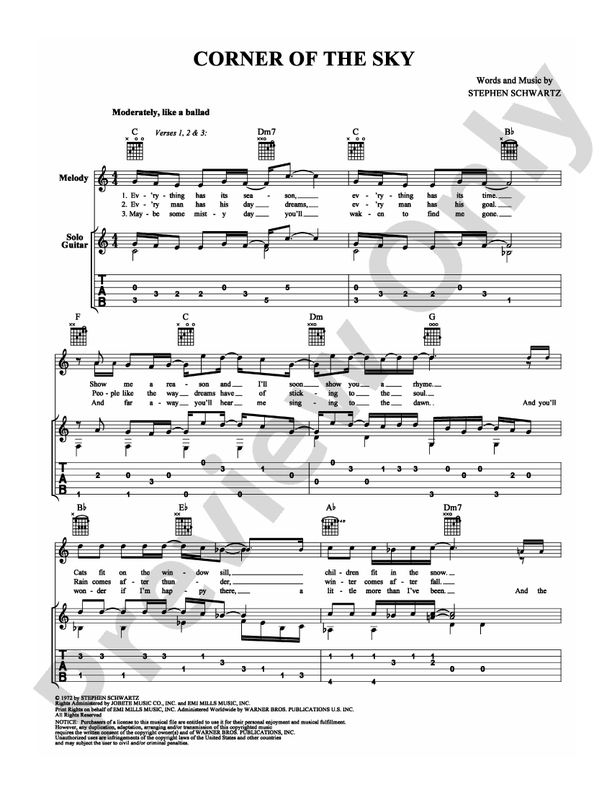 Corner Of The Sky: Guitar TAB: Stephen Schwartz - Digital Sheet Music ...