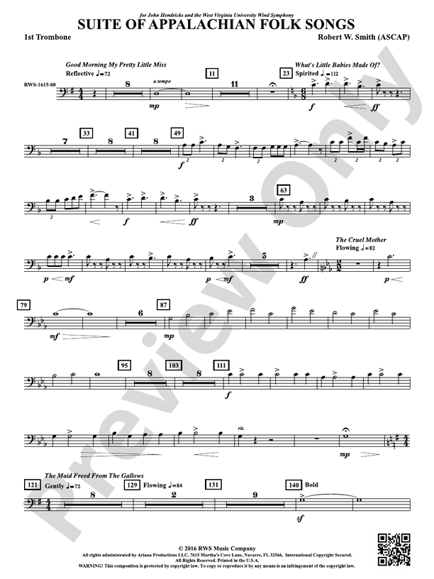 Suite of Appalachian Folk Songs: 1st Trombone: 1st Trombone Part ...