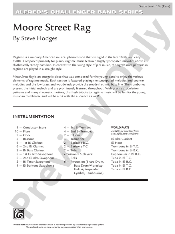 Moore Street Rag: Score: Concert Band Score - Digital Sheet Music Download