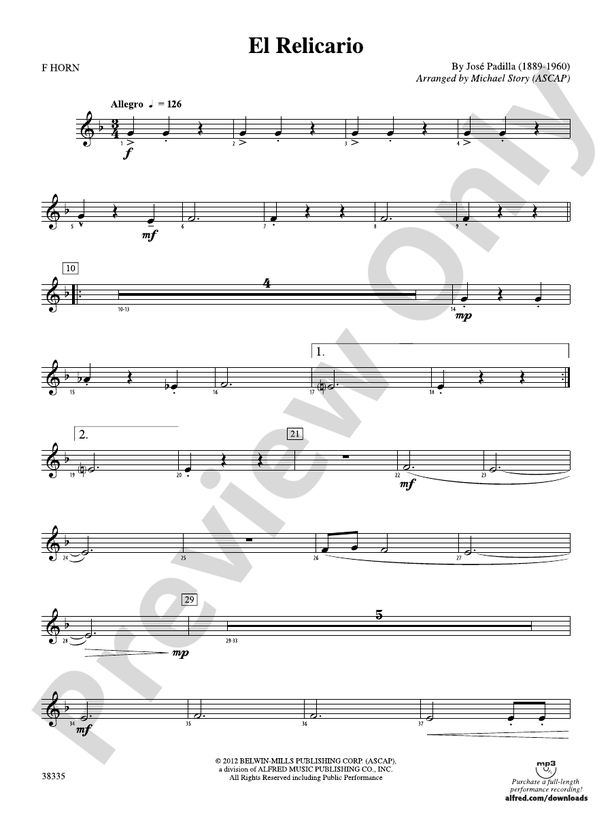 El Relicario: 1st F Horn: 1st F Horn Part - Digital Sheet Music Download