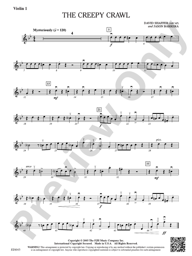 The Creepy Crawl: Violin 1: Violin 1 Part: David Shaffer - Digital ...