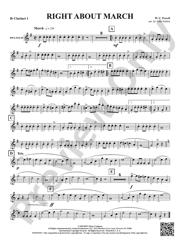 Right About March: 1st B-flat Clarinet: 1st B-flat Clarinet Part - Digital Sheet Music Download