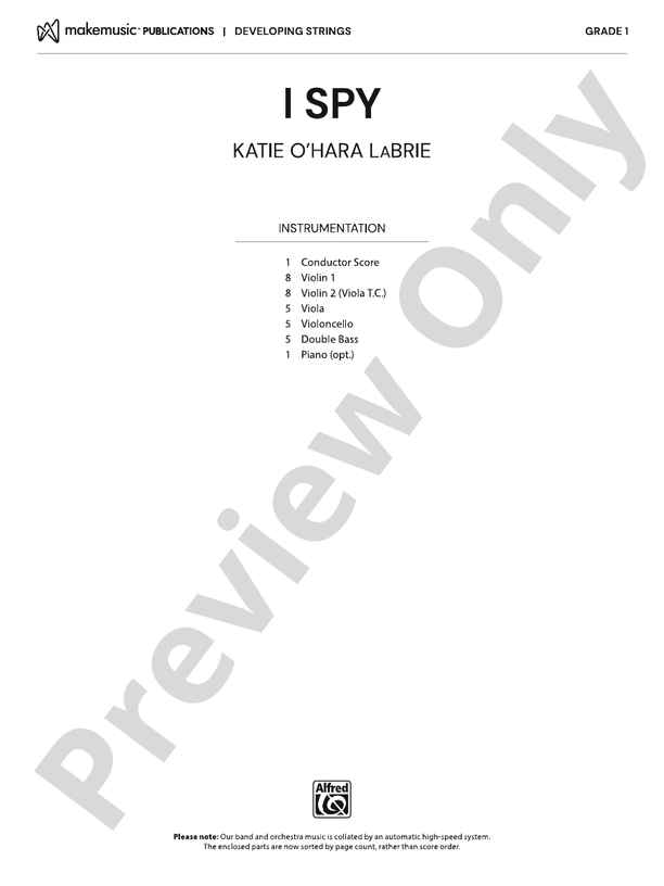I Spy: Score: String Orchestra Score - Digital Sheet Music Download