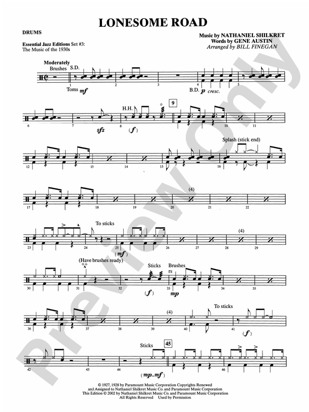 Lonesome Road: Drums: Drums Part - Digital Sheet Music Download