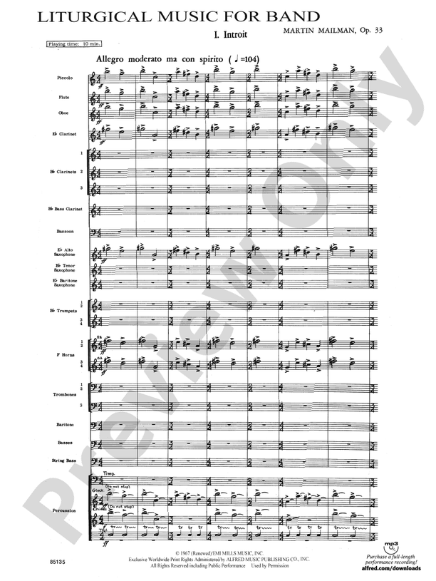 Liturgical Music for Band, Op. 33: Concert Band Conductor Score & Parts ...