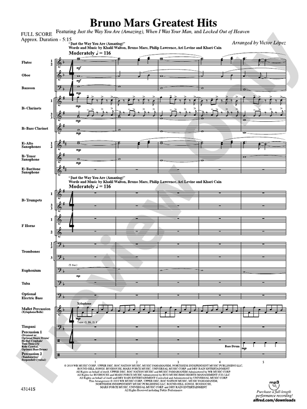 Bruno Mars Greatest Hits: Score: Concert Band Score - Digital Sheet ... Bruno Mars Greatest Hits: Score: Concert Band Score - Digital Sheet ...