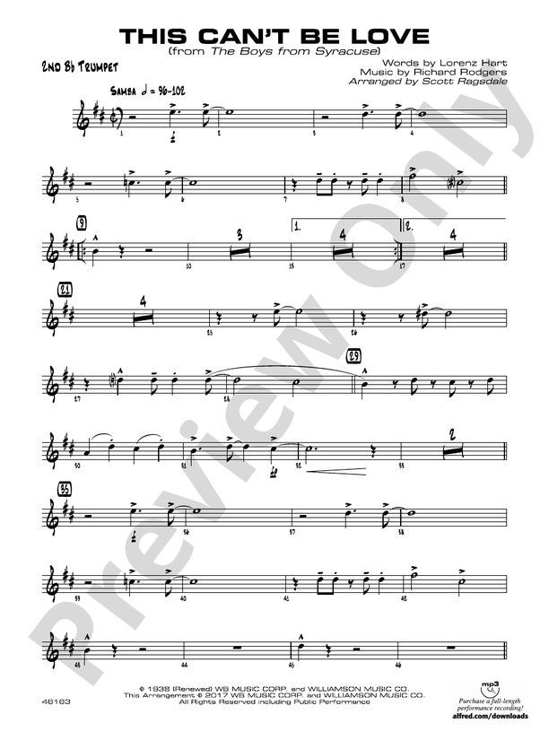This Can't Be Love: 2nd B-flat Trumpet: 2nd B-flat Trumpet Part - Digital Sheet Music Download