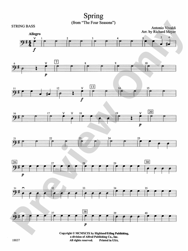 Spring from the Four Seasons: String Bass: String Bass Part - Digital ...