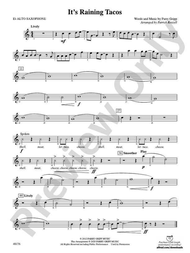 It's Raining Tacos: E-flat Alto Saxophone: E-flat Alto Saxophone Part - Digital Sheet Music Download