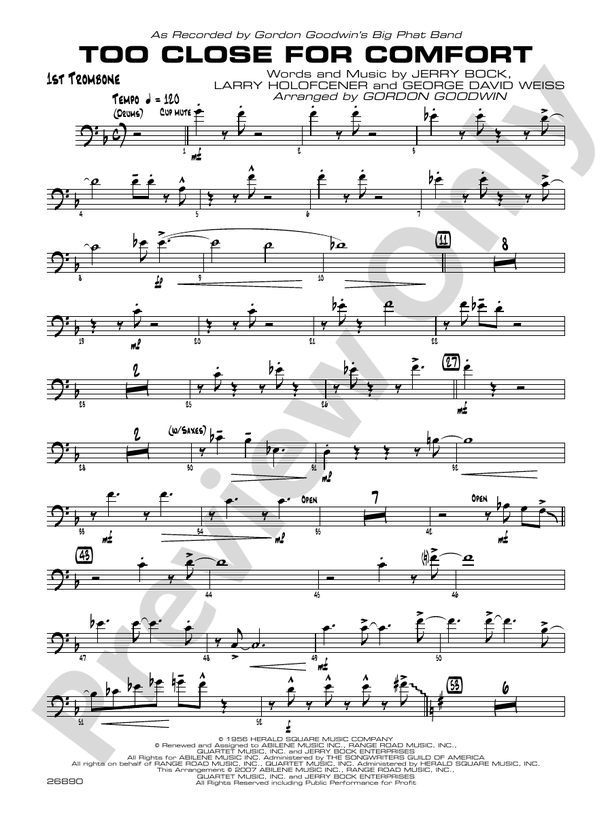 Too Close for Comfort: 1st Trombone: 1st Trombone Part - Digital Sheet ...