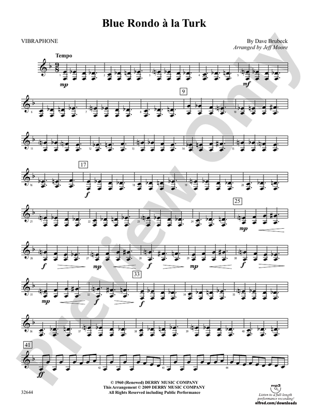 Blue Rondo à la Turk: Vibraphone: Vibraphone Part - Digital Sheet Music ...