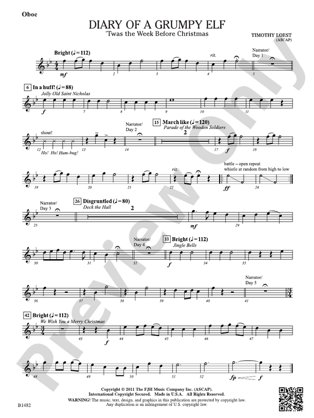 Diary of a Grumpy Elf: Oboe: Oboe Part: Timothy Loest - Digital Sheet ...