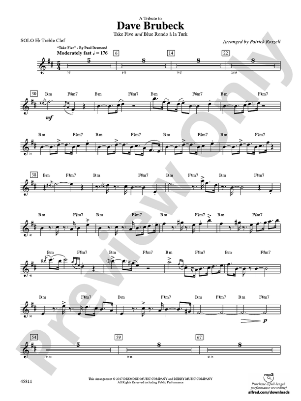 A Tribute to Dave Brubeck: Solo Eb Treble Clef: Solo Eb Treble Clef ...
