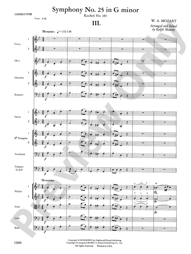 Mozart's Symphony No. 25 in G Minor, 3rd & 4th Movements: Score: Full ...