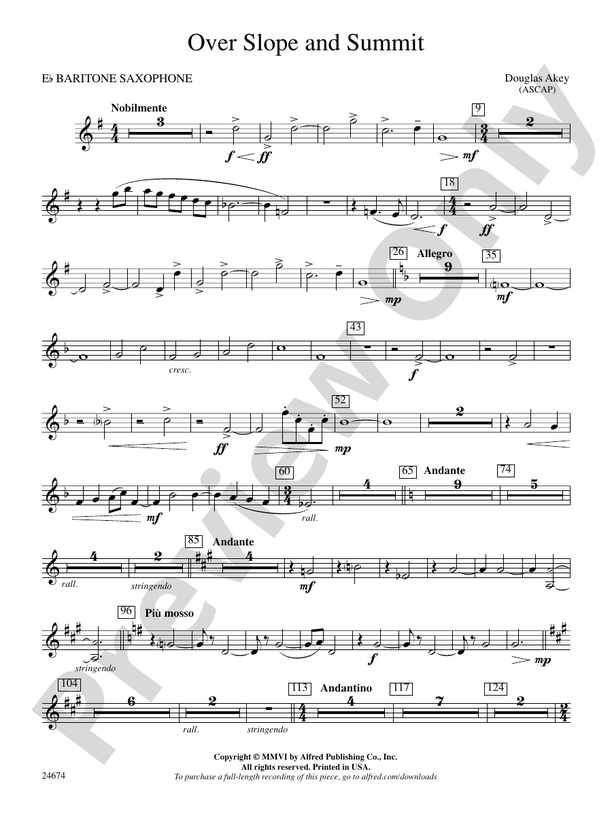 Over Slope and Summit: E-flat Baritone Saxophone: E-flat Baritone Saxophone Part - Digital Sheet ...