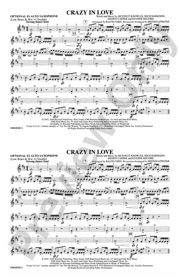 Crazy in Love: Optional Alto Sax: Optional Alto Sax Part - Digital ...