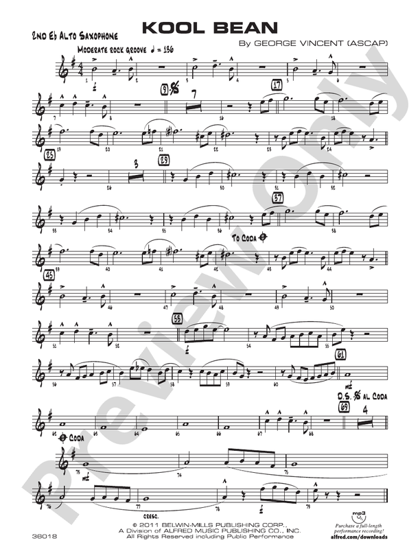 Kool Bean: 2nd E-flat Alto Saxophone: 2nd E-flat Alto Saxophone Part - Digital Sheet Music Download
