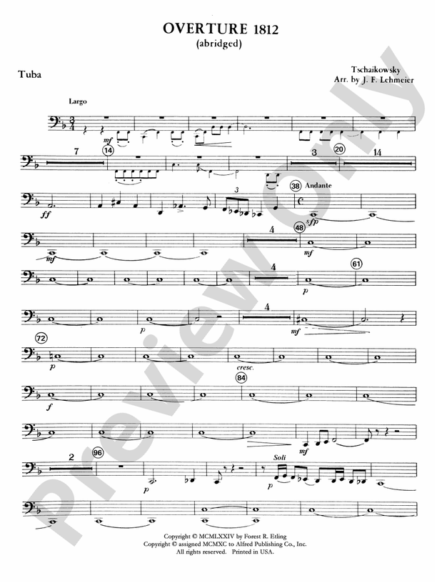 Overture 1812: Tuba: Tuba Part - Digital Sheet Music Download