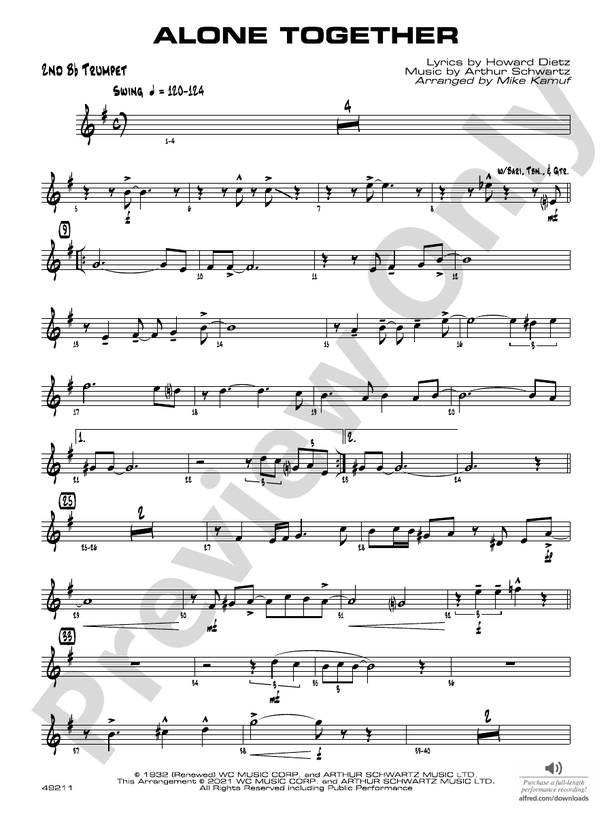 Alone Together: 2nd B-flat Trumpet: 2nd B-flat Trumpet Part - Digital Sheet Music Download