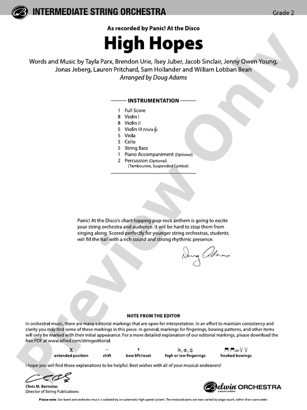 High Hopes: Score: String Orchestra Score - Digital Sheet Music Download