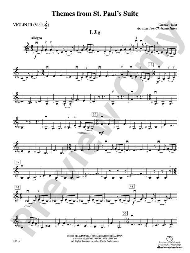 Themes from St. Paul's Suite: 3rd Violin (Viola [TC]): 3rd Violin ...