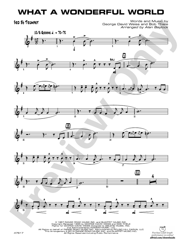 What a Wonderful World: 3rd B-flat Trumpet: 3rd B-flat Trumpet Part ...