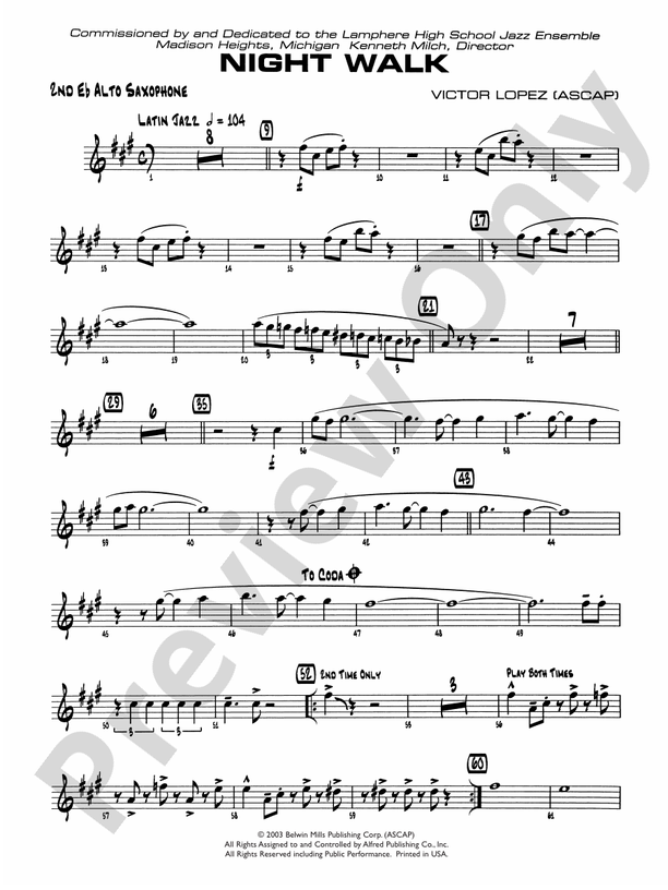 Night Walk 2nd E Flat Alto Saxophone 2nd E Flat Alto Saxophone Part