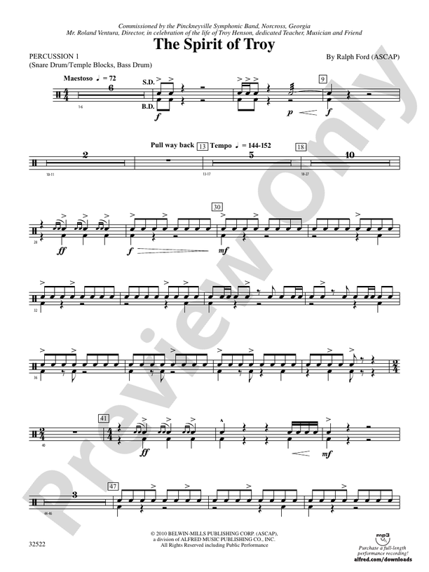 The Spirit of Troy: 1st Percussion: 1st Percussion Part - Digital Sheet Music Download