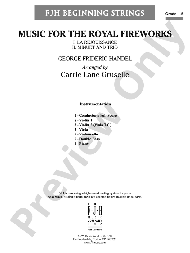 Music for the Royal Fireworks: Score: String Orchestra Score: George ...