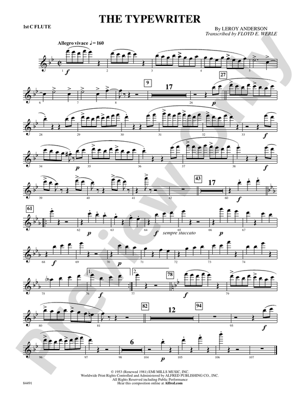 The Typewriter: Flute: Flute Part - Digital Sheet Music Download